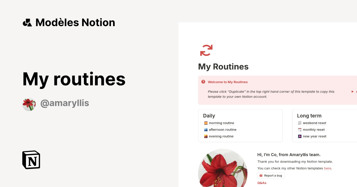 Modèle My routines | Marketplace Notion