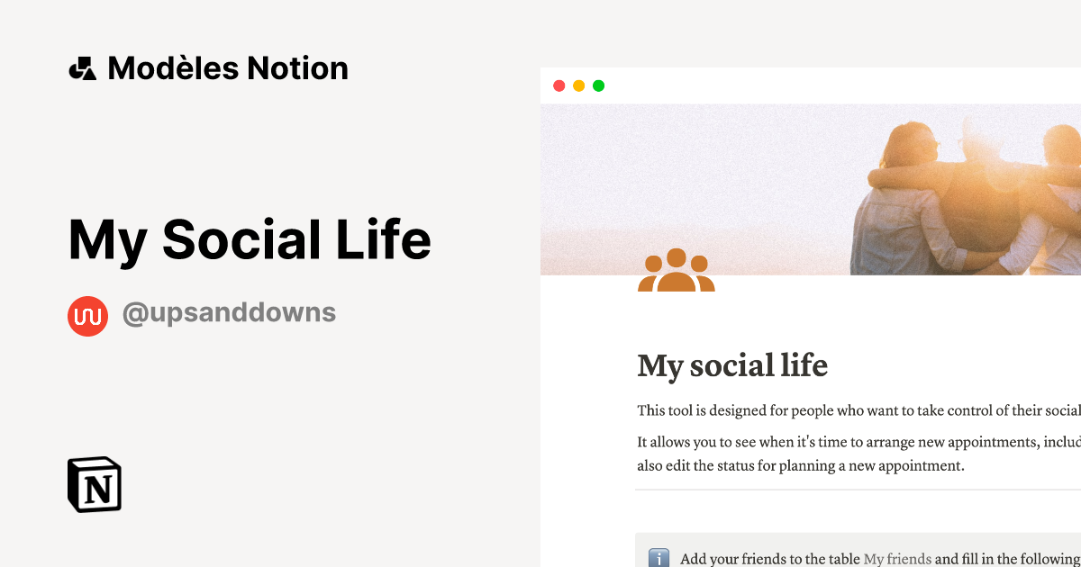 My Social Life | Modèle créé par Ups & Downs | Marketplace Notion