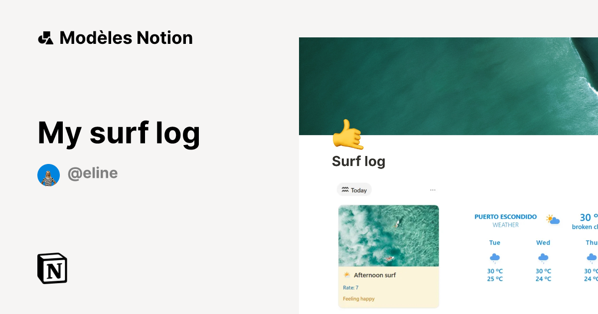 Modèle My surf log | Marketplace Notion