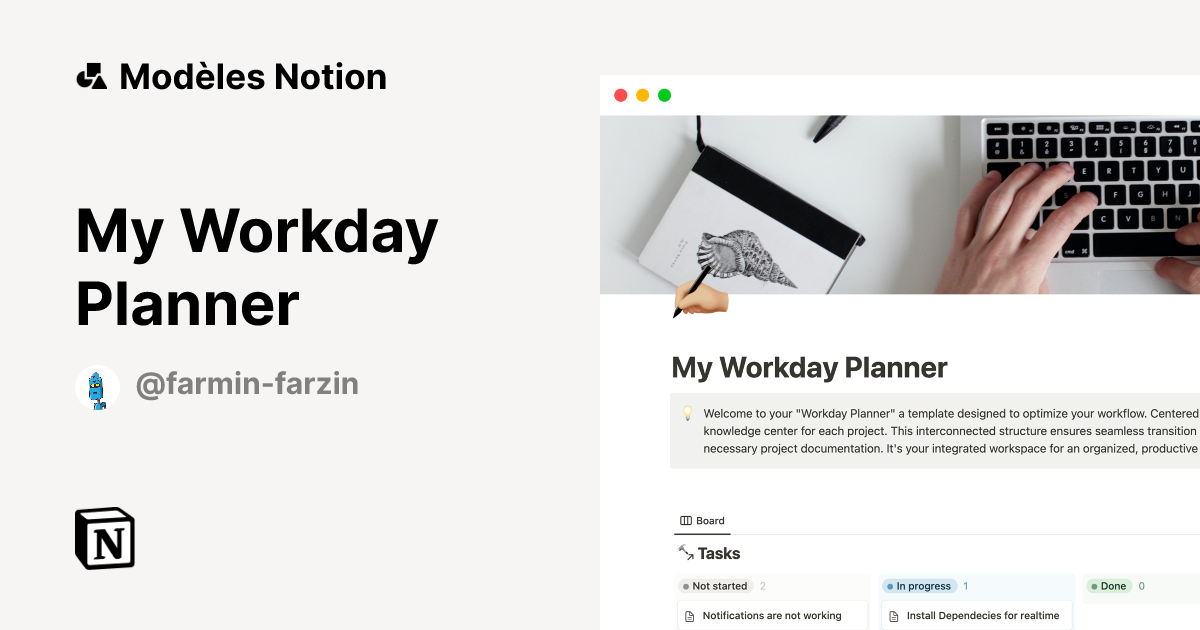 My Workday Planner | Modèle créé par Farmin Farzin | Marketplace Notion