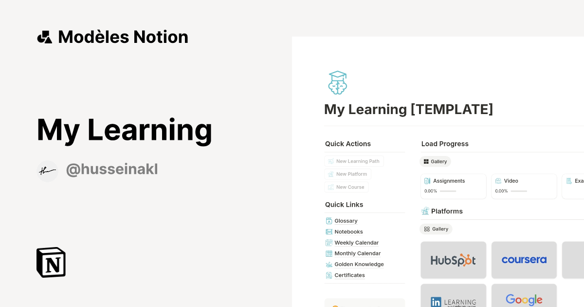 Modèle My Learning | Marketplace Notion