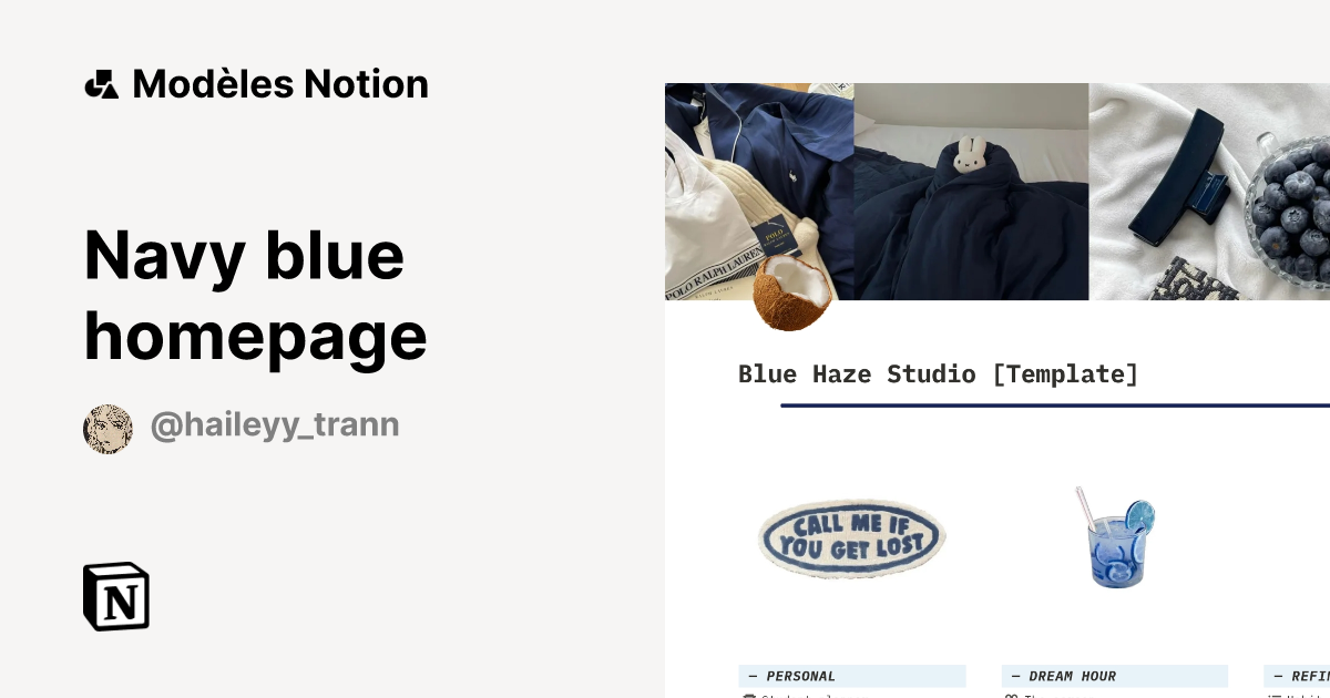 Modèle Navy blue homepage | Marketplace Notion