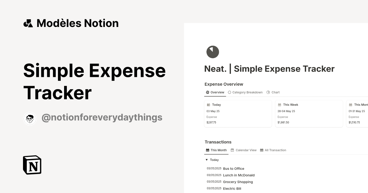 Modèle Simple Expense Tracker | Marketplace Notion