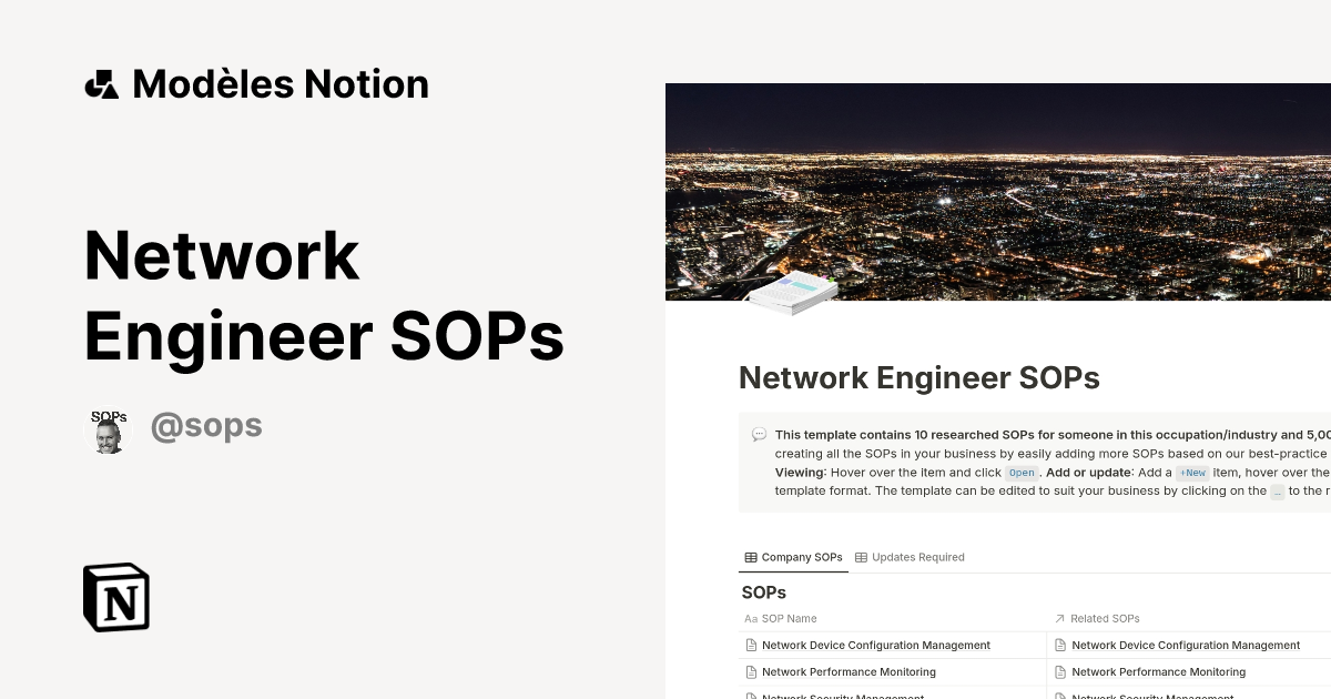 Network Engineer SOPs | Modèle créé par SOPs | Marketplace Notion