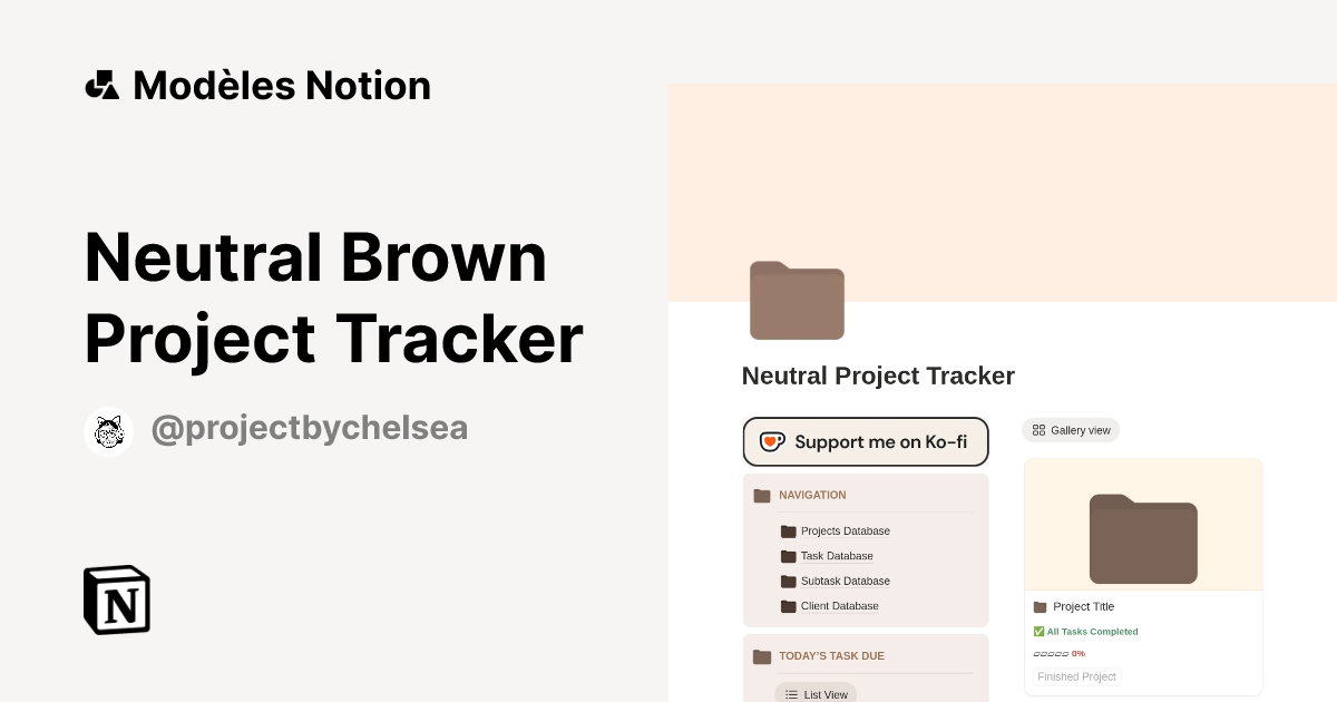 Modèle Neutral Brown Project Tracker | Marketplace Notion