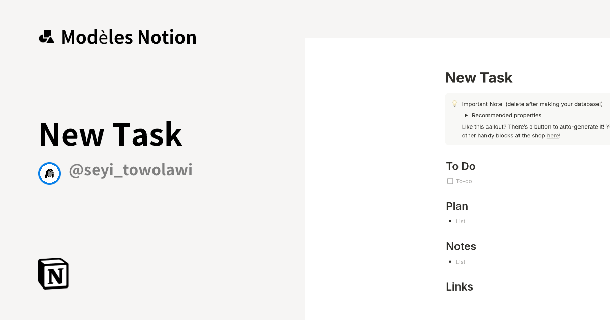 Modèle New Task | Marketplace Notion