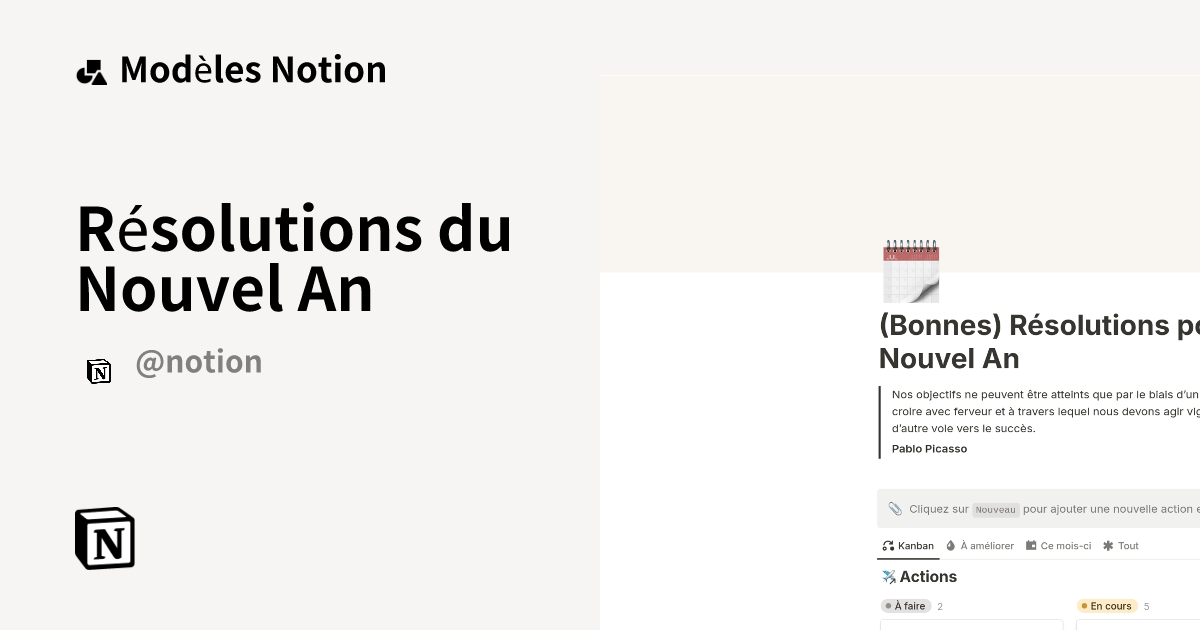 Résolutions du Nouvel An | Modèle créé par Notion | Marketplace Notion