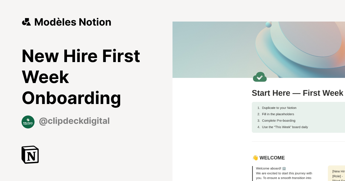 New Hire First Week Onboarding | Modèle créé par Clipdeck_Digital ...