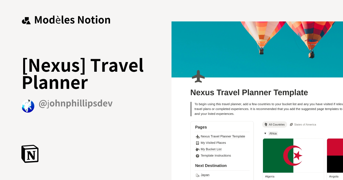 [Nexus] Travel Planner | Modèle créé par John Phillips | Marketplace Notion