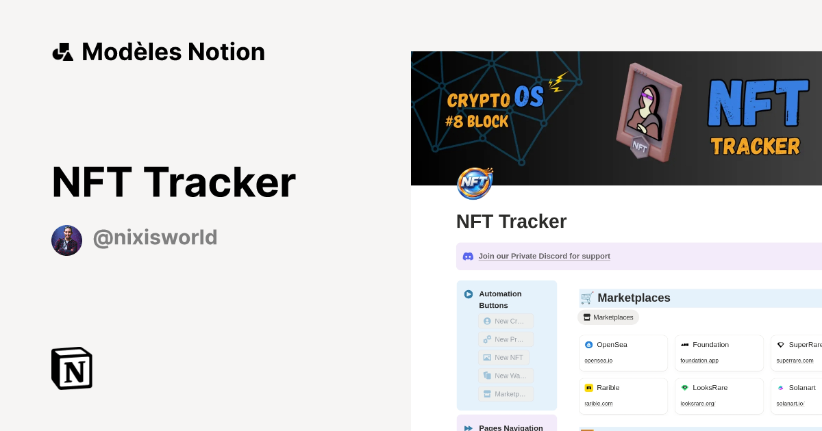 Modèle NFT Tracker | Marketplace Notion