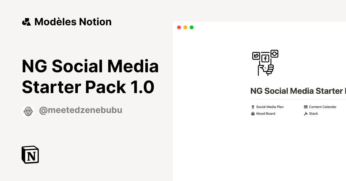 Modèle NG Social Media Starter Pack 1.0 | Marketplace Notion