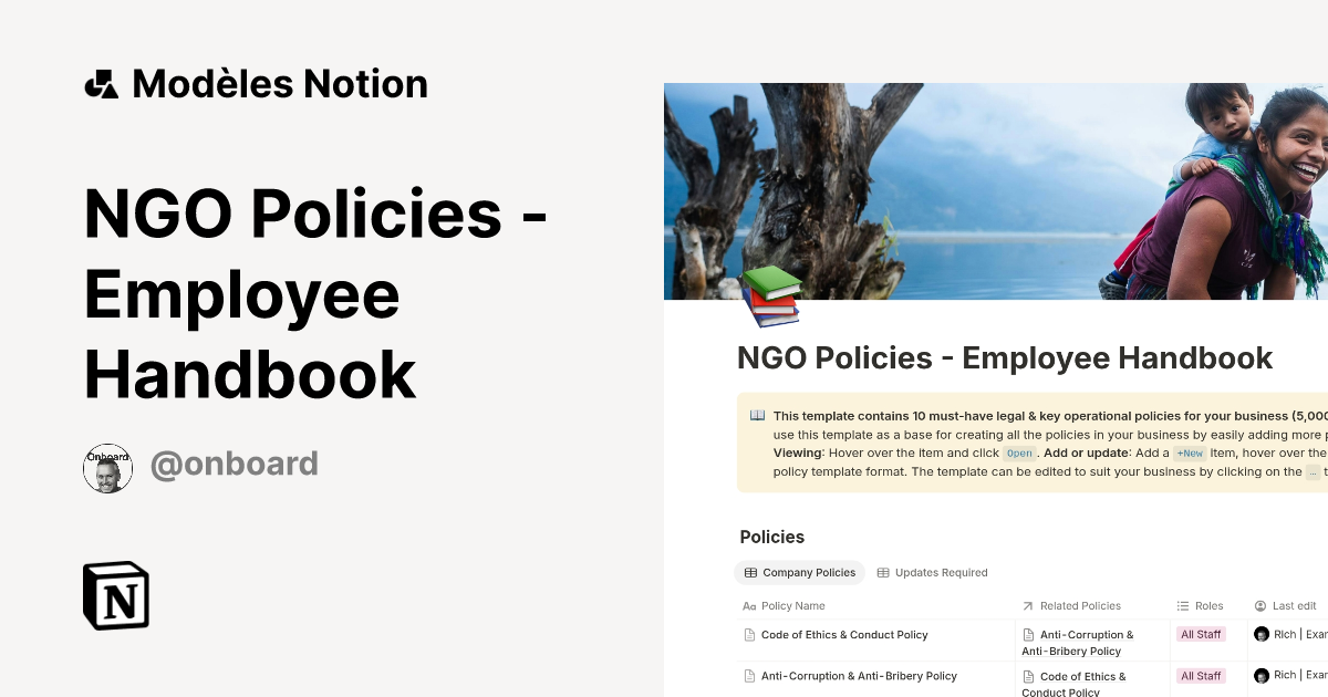 Modèle NGO Policies - Employee Handbook | Marketplace Notion