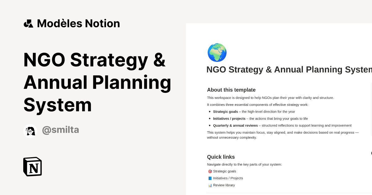 NGO Strategy & Annual Planning System | Modèle créé par Emily ...