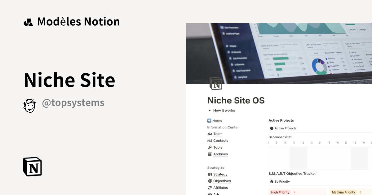 Niche Site | Modèle créé par TopSystems.io | Marketplace Notion