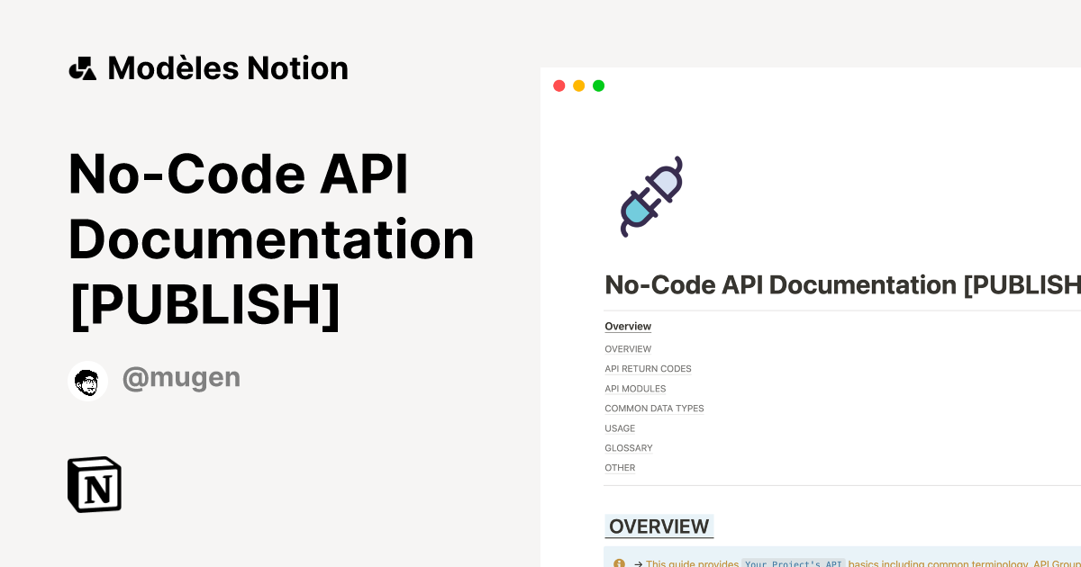 No-Code API Documentation [PUBLISH] | Modèle créé par Mugen | Marketplace Notion