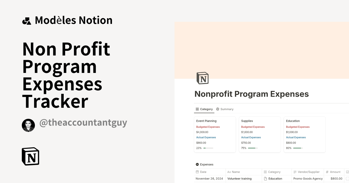 Non Profit Program Expenses Tracker | Modèle créé par theaccountantguy | FinanceGuy ...