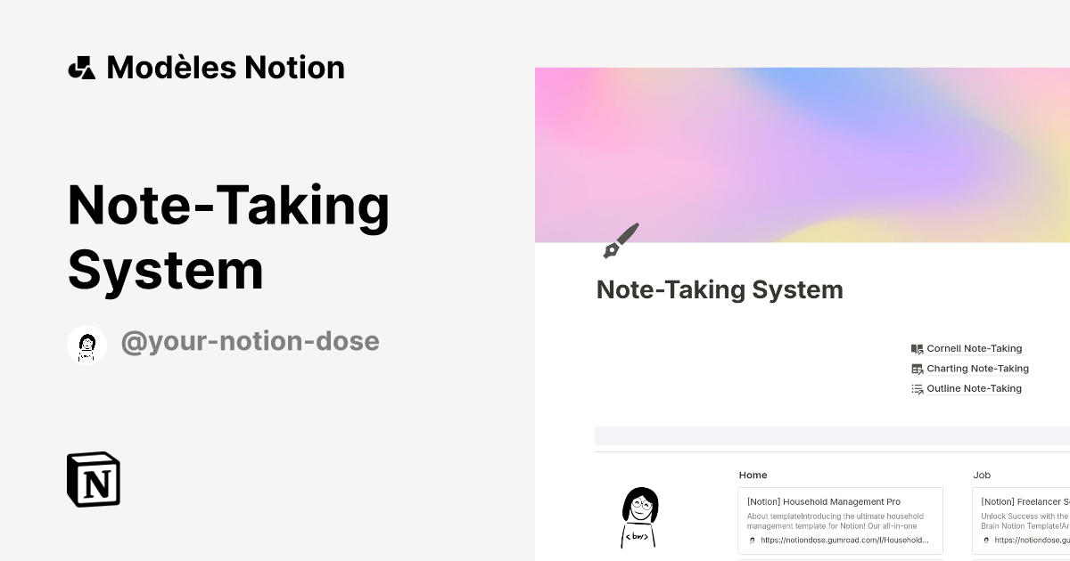 Note-Taking System | Modèle créé par Your Notion Dose | Marketplace Notion