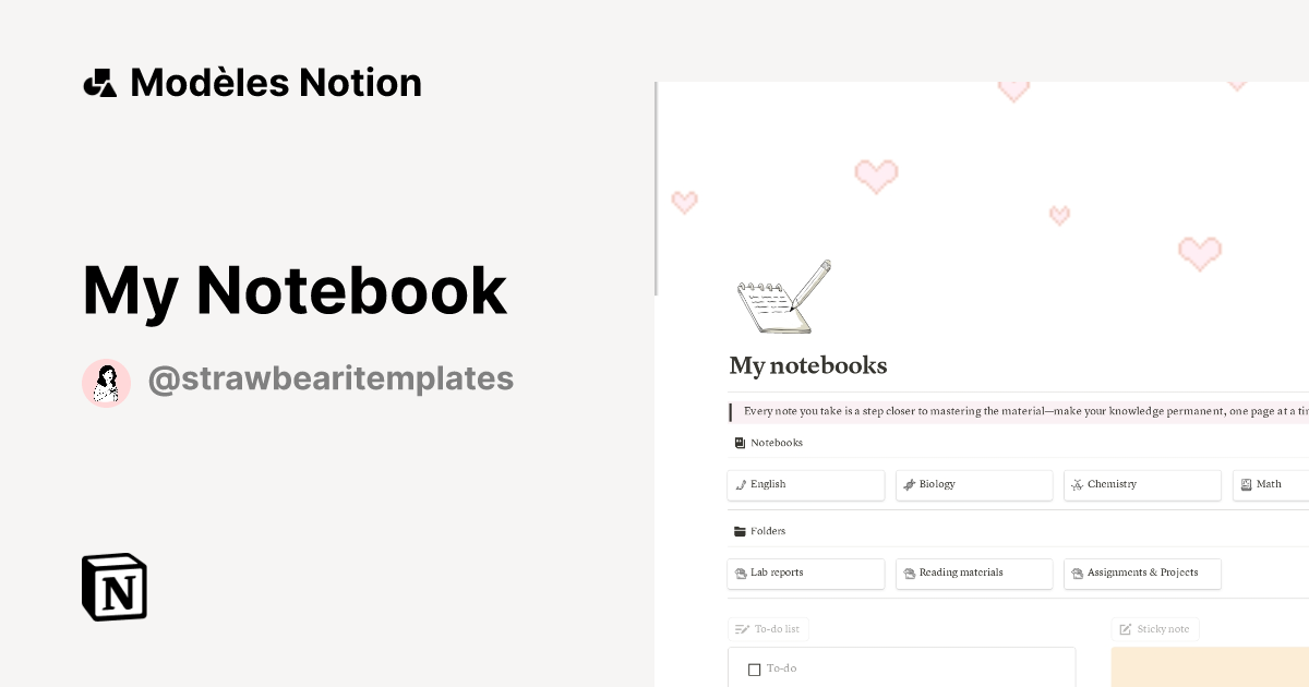 My Notebook | Modèle créé par Strawbeari | Marketplace Notion