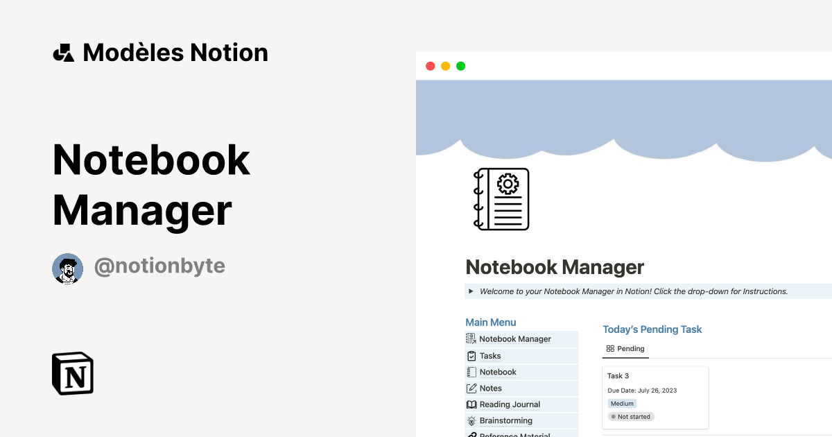 Notebook Manager | Modèle créé par Notion Byte | Marketplace Notion