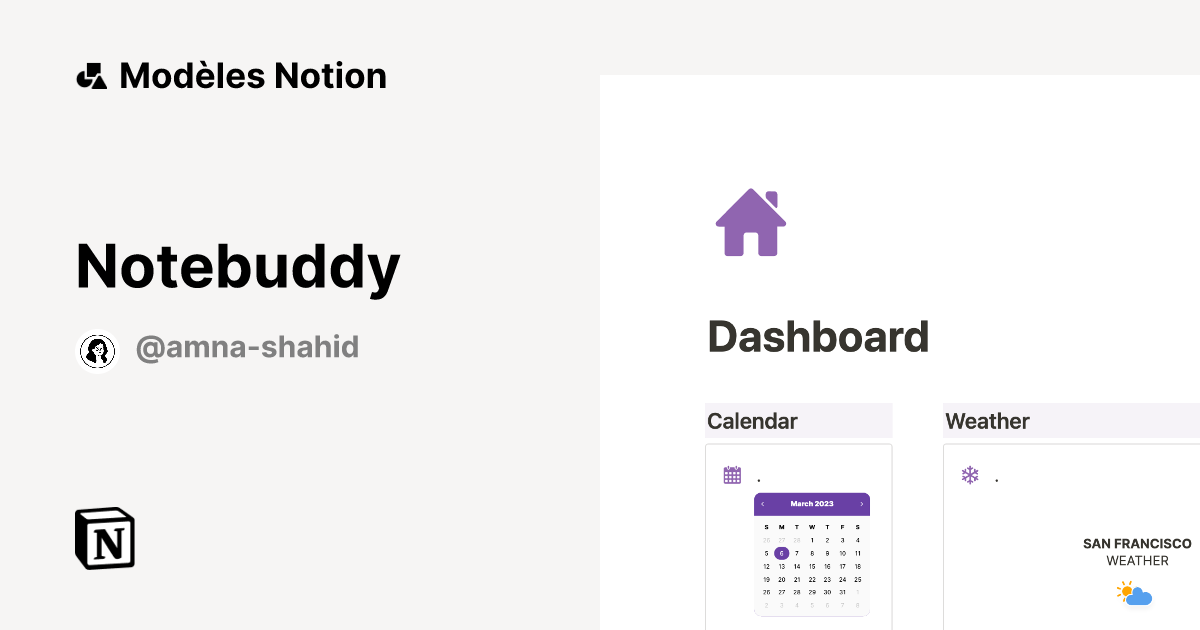 Notebuddy | Modèle créé par Amna Shahid | Marketplace Notion