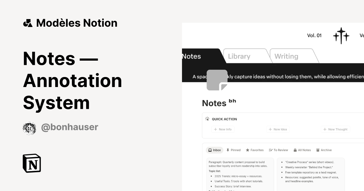 Notes — Annotation System | Modèle créé par Bon Hauser | Marketplace Notion