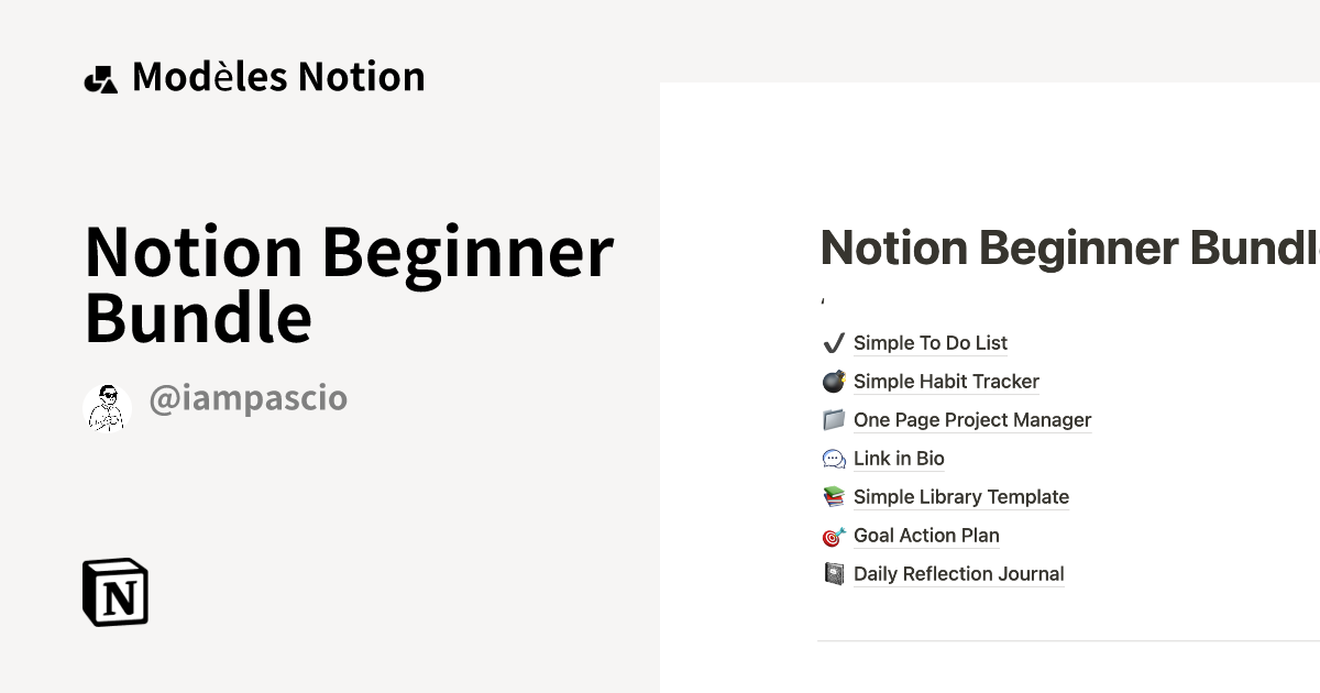 Notion Beginner Bundle | Modèle créé par Pascio | Marketplace Notion