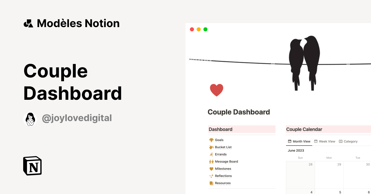 Couple Dashboard | Modèle créé par JoyLoveDigital | Notion Mom ...