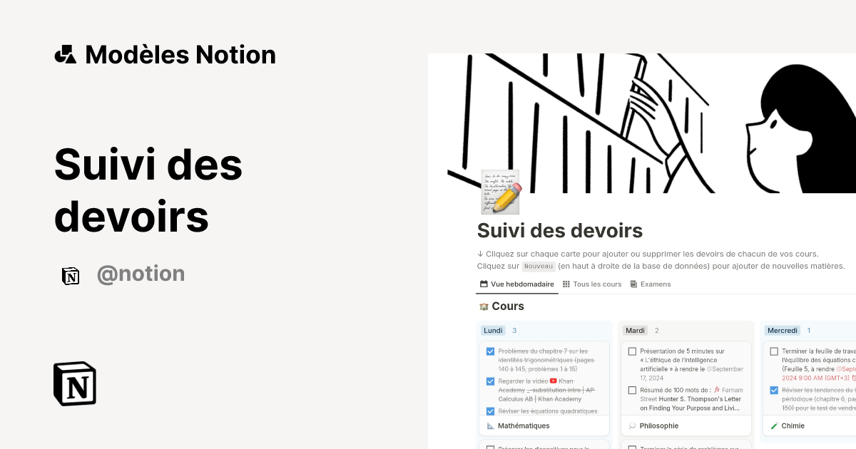 Modèle Suivi des devoirs 2026 | Marketplace Notion