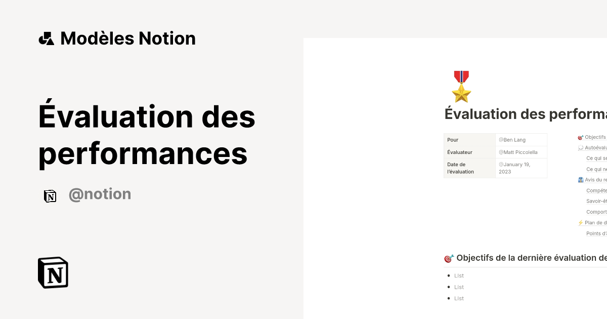 Modèle Évaluation des performances 2025 | Marketplace Notion
