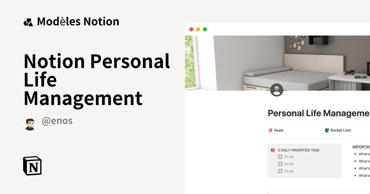Notion Personal Life Management | Modèle créé par Enos Sopacuaperu ...
