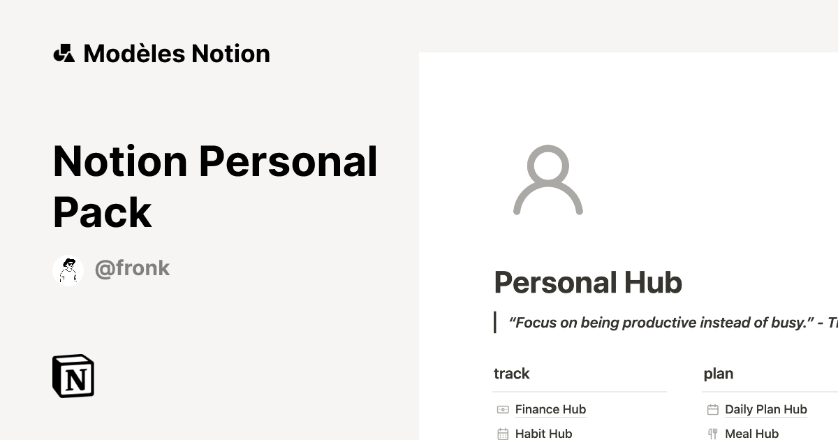 Notion Personal Pack | Modèle créé par Fronk | Marketplace Notion