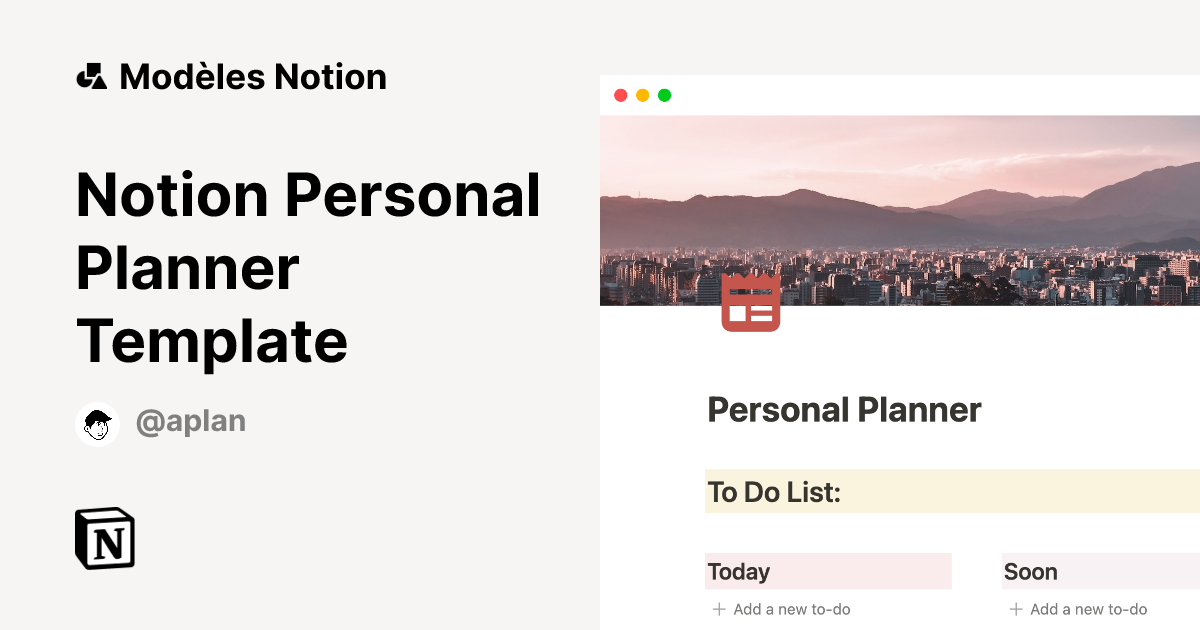 Notion Personal Planner Template | Modèle créé par Aplan | Marketplace ...