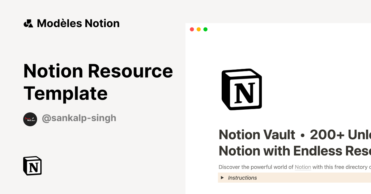 Modèle Notion Resource Template | Marketplace Notion