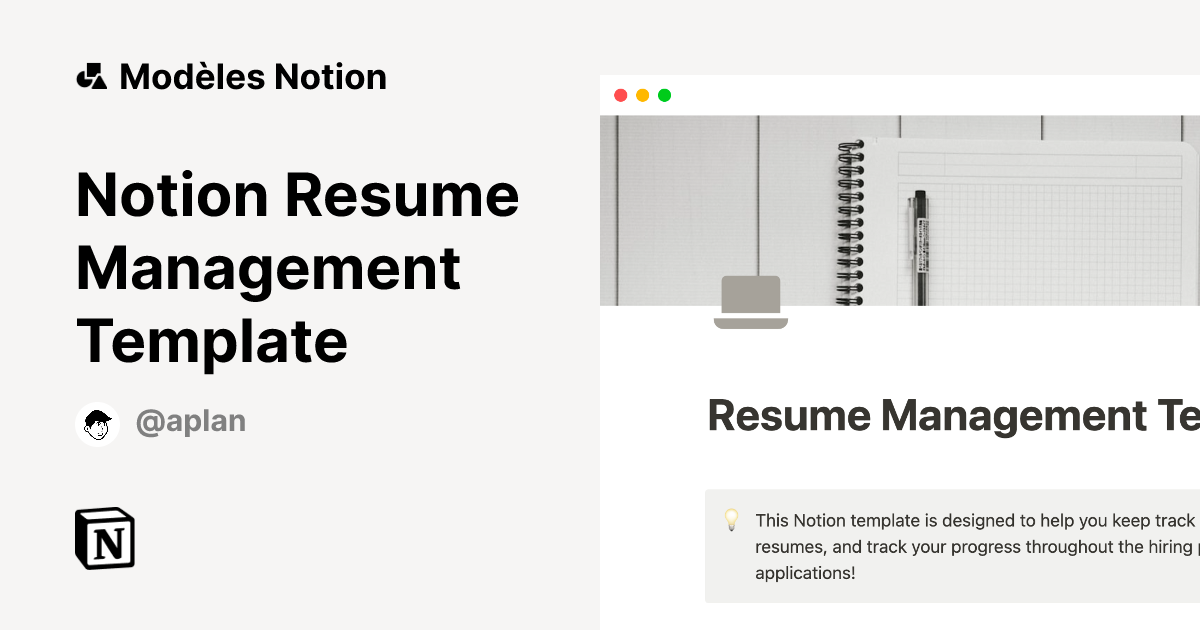 Notion Resume Management Template | Modèle créé par Aplan | Marketplace ...
