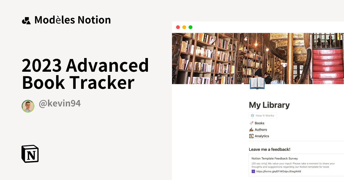 2023 Advanced Book Tracker | Modèle créé par Kevin | Marketplace Notion