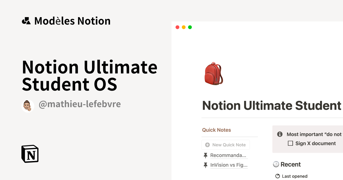 Notion Ultimate Student OS | Modèle créé par Mathieu Lefebvre ...