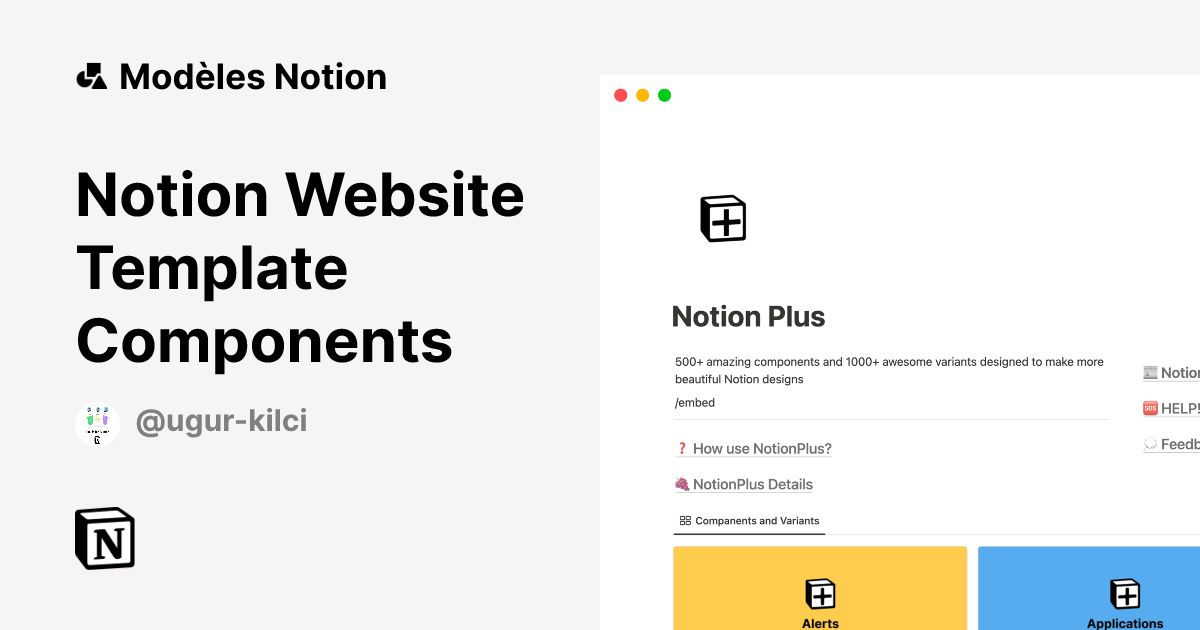Notion Website Template Components | Modèle créé par Ugur KILCI ...