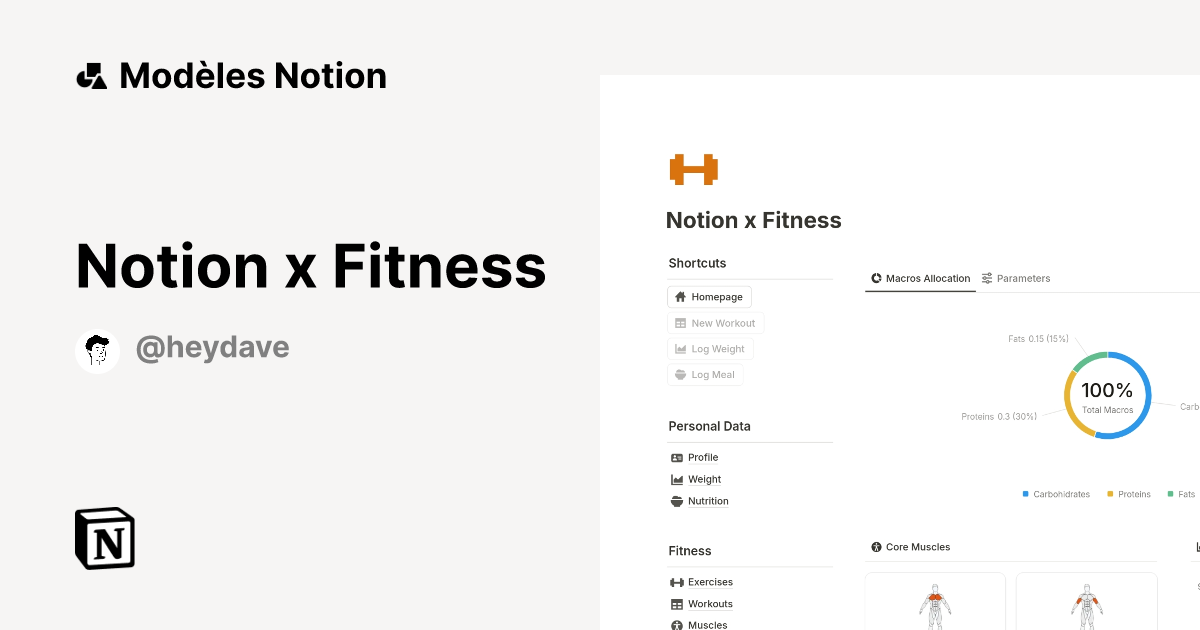 Notion x Fitness | Modèle créé par Dave | Marketplace Notion