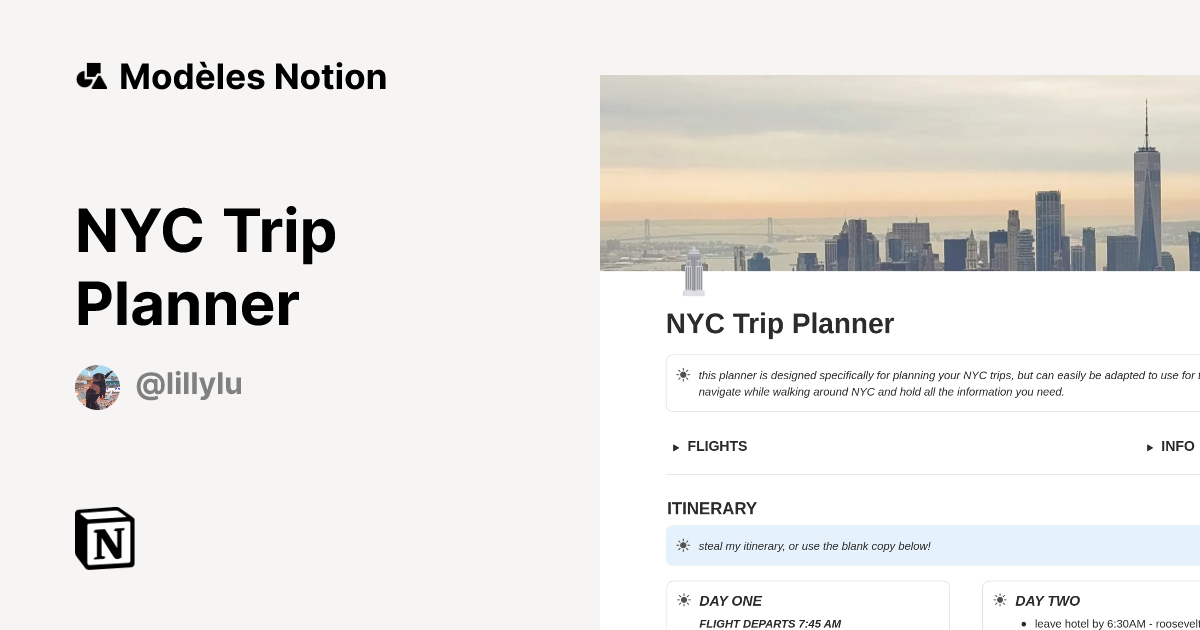Modèle NYC Trip Planner | Marketplace Notion