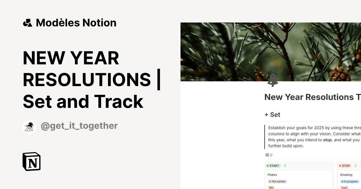 NEW YEAR RESOLUTIONS | Set and Track | Modèle créé par get_it_together | Marketplace Notion