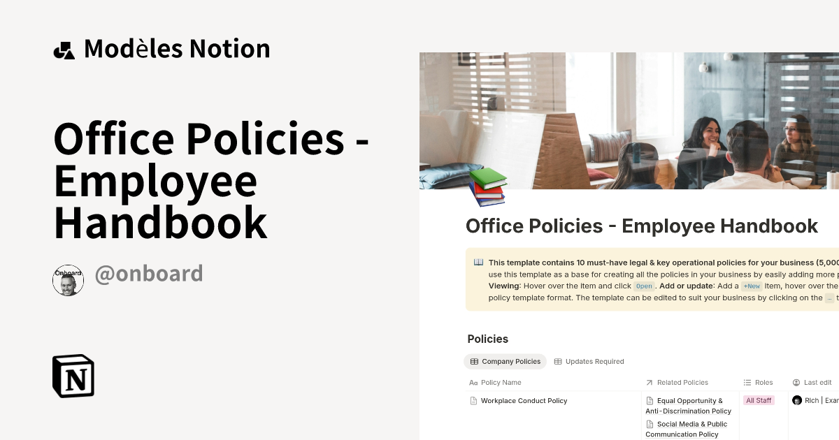 Modèle Office Policies - Employee Handbook | Marketplace Notion