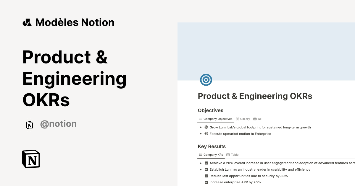 Modèle Product & Engineering OKRs 2025 | Marketplace Notion