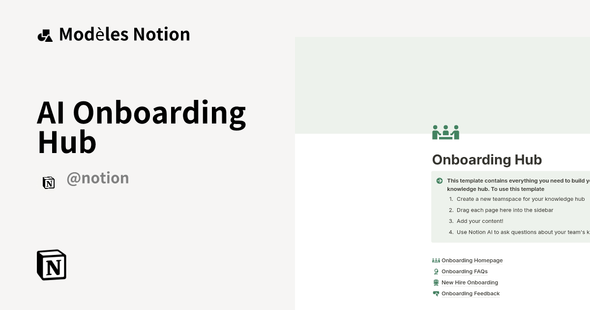 Modèle AI Onboarding Hub 2026 | Marketplace Notion