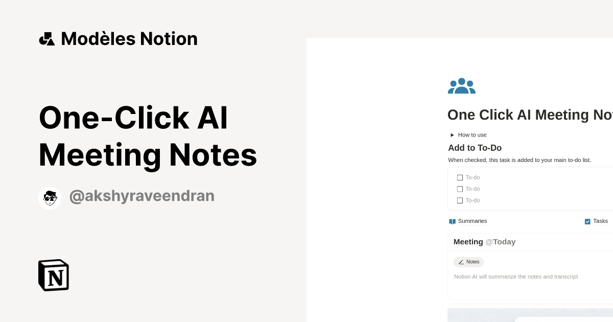 One-Click AI Meeting Notes | Modèle créé par Akshay Raveendran ...