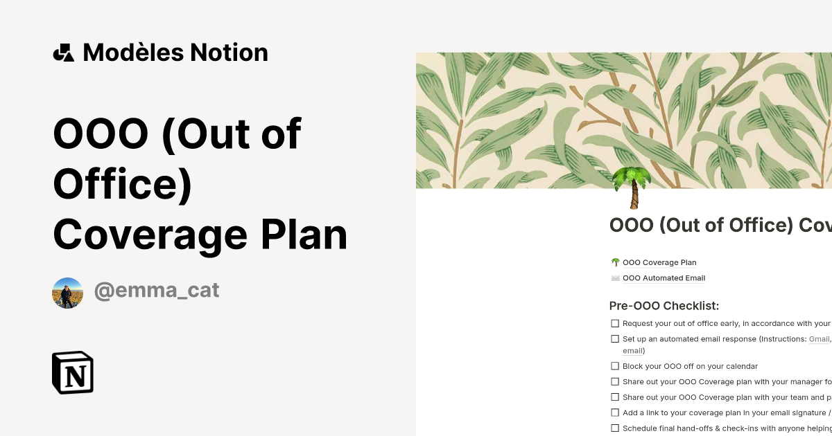 Modèle OOO (Out of Office) Coverage Plan | Marketplace Notion