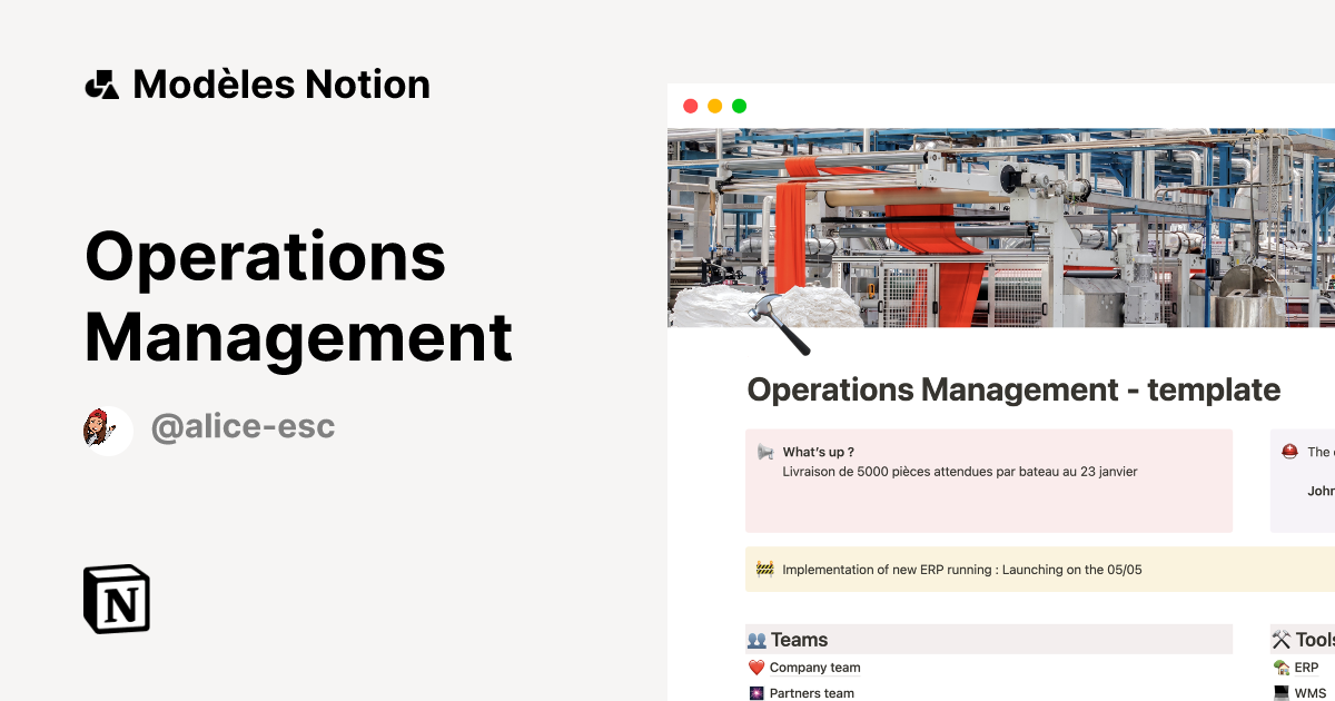 Modèle Operations Management | Marketplace Notion