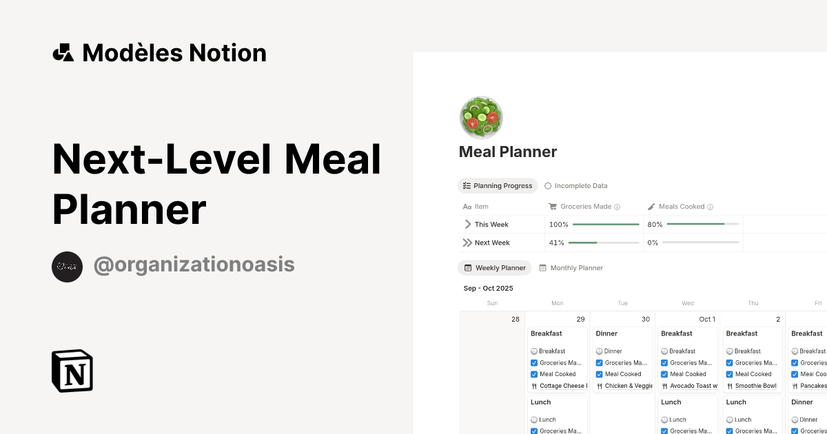 Modèle Next-Level Meal Planner | Marketplace Notion