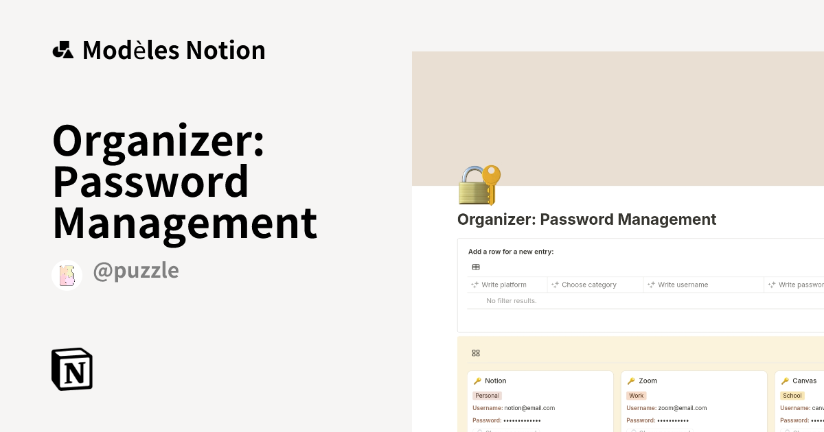 Organizer: Password Management | Modèle créé par Puzzle | Marketplace ...
