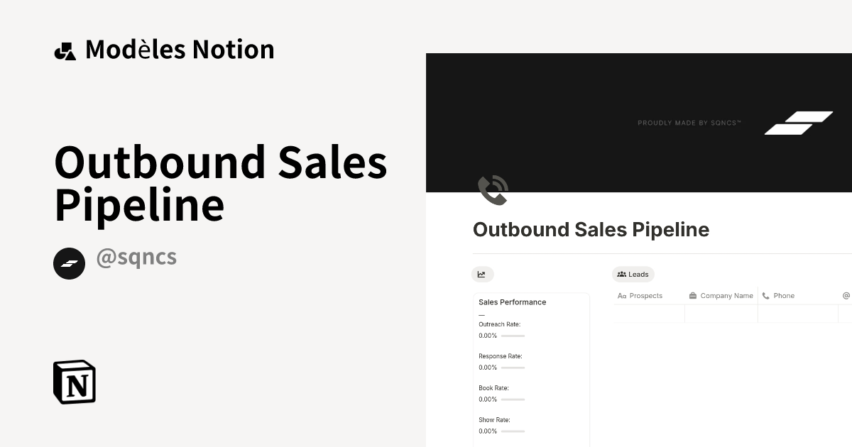 Outbound Sales Pipeline | Modèle créé par SQNCS | Marketplace Notion