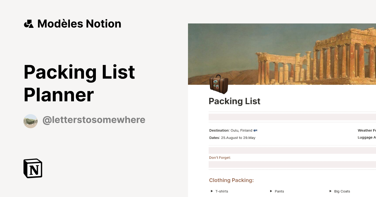 Packing List Planner | Modèle créé par Letters To Somewhere ...